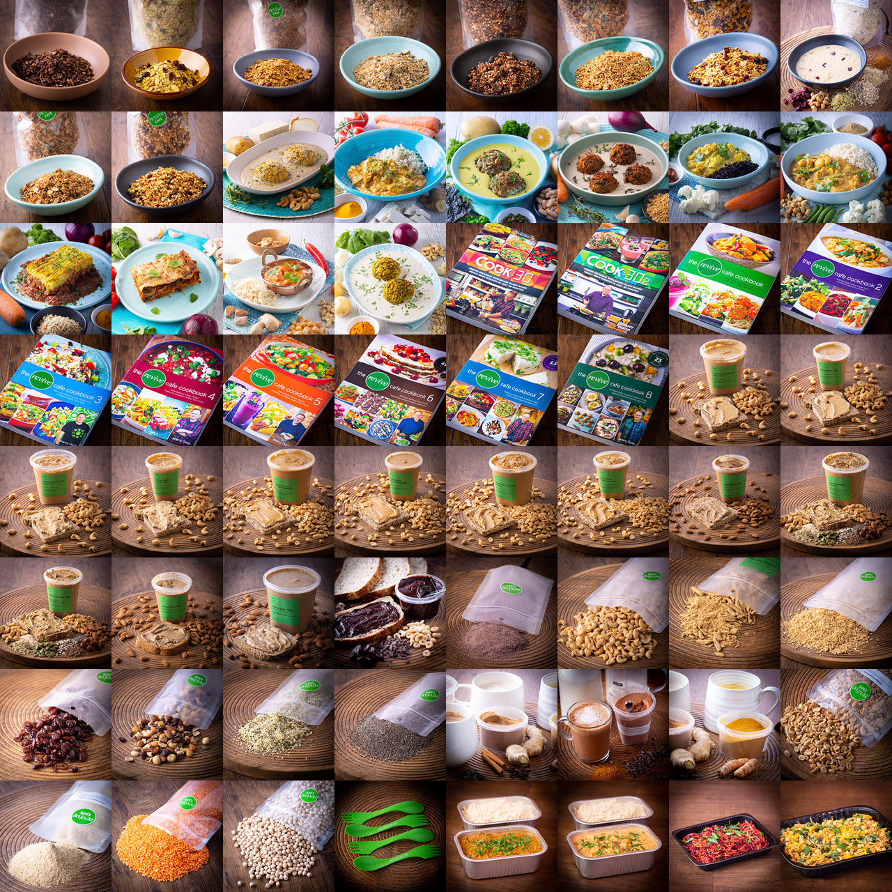 Revive Cafe. Vegan Cookbooks Reheat Meals Snacks Nut Butters Muesli
